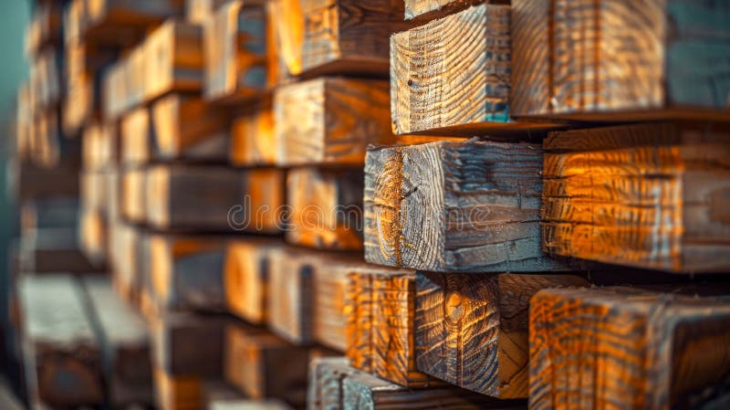 Stack of Wood Lumber in Workshop. Generative Ai Stock Illustration ...