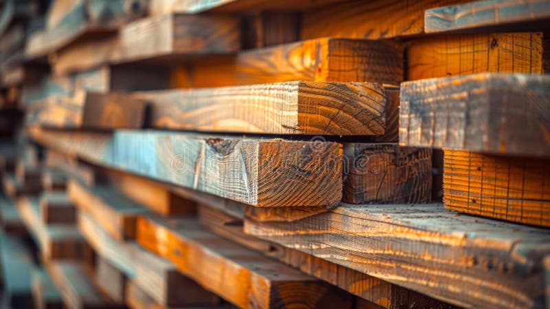 Stack of Wood Lumber in Workshop. Generative Ai Stock Illustration ...