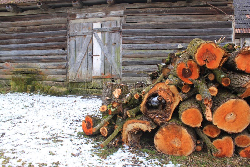 Stack of Wood Near Old Cottage Stock Photo - Image of firewood, pattern ...