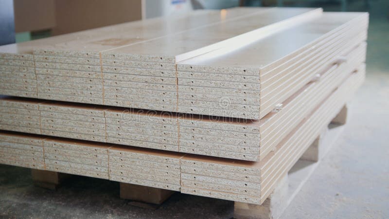 Stack of Wood Particleboard Panels on the Warehouse or Factory Stock ...