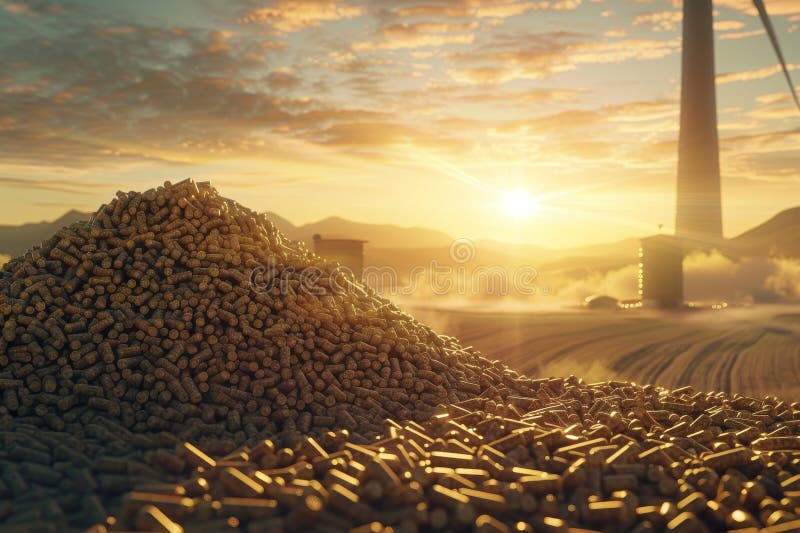 Stack of Wood Pellets beside a Wind Turbine, Eco Friendly Energy ...