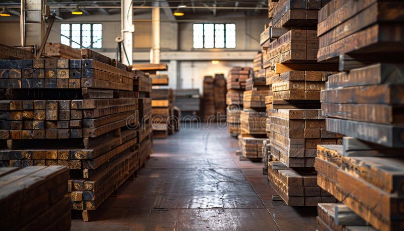 A Stack of Wood is Piled High in a Warehouse by AI Generated Image ...