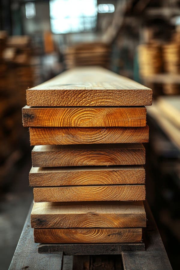 Stack of Wood Planks in Workshop Setting. Generated by AI Stock ...