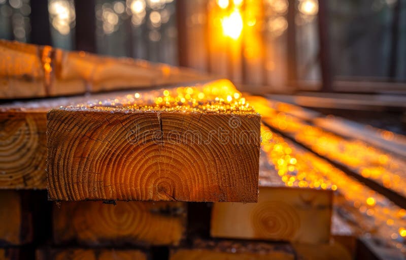 A Stack of Wood with a Sun Shining on it. the Sun is Casting a Warm ...
