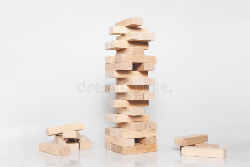 Stack of a Wooden Block Tower Isolated on a White Background Stock ...