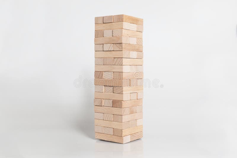 Stack of a Wooden Block Tower Isolated on a White Background Stock ...