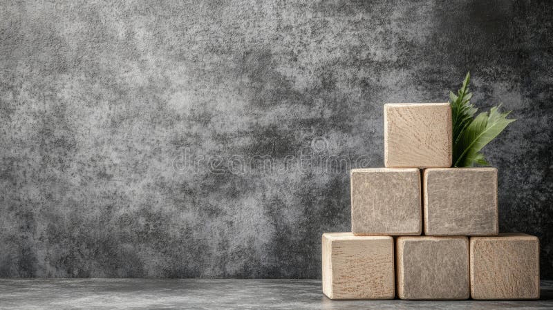 A Stack of Wooden Blocks Against a Textured Gray Background with a ...