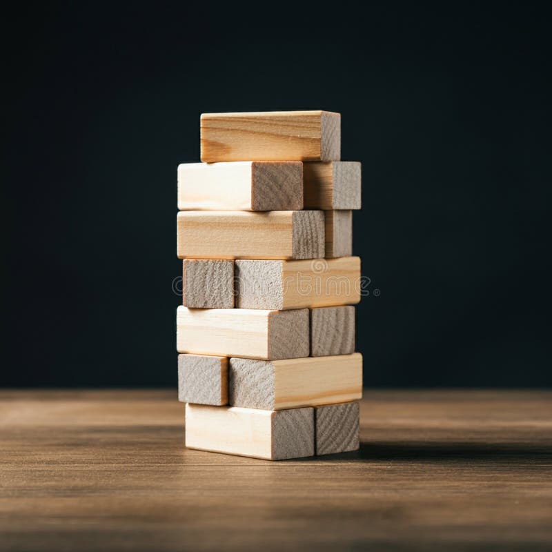 A Stack of Wooden Blocks Arranged Vertically on a Wooden Surface. the ...