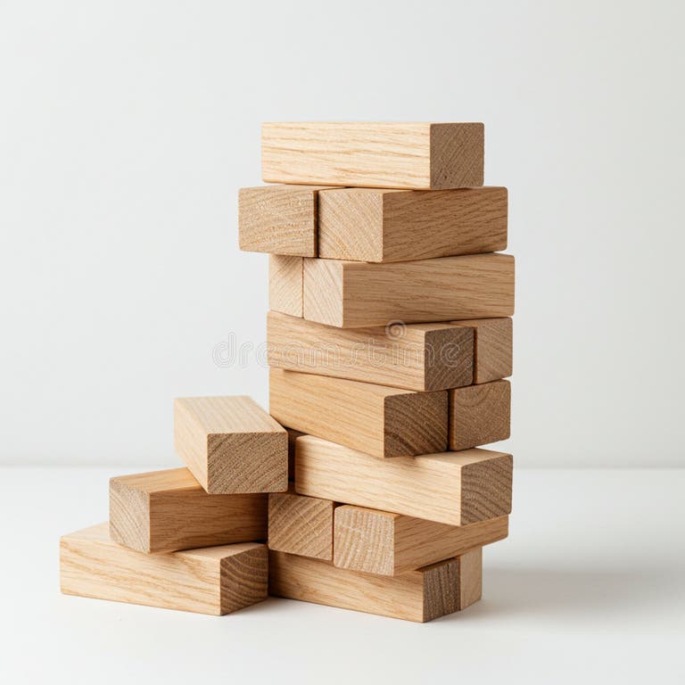 A Stack of Wooden Blocks Arranged on a White Surface. the Blocks are ...