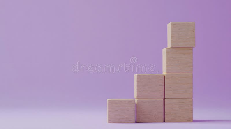 Stack of Wooden Blocks Ascending on Lavender Background Growth Concept ...