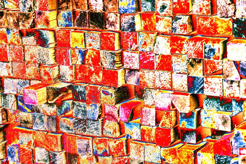 Stack of Wooden Blocks. Changed Color Scheme. Colorful Background. Tree ...