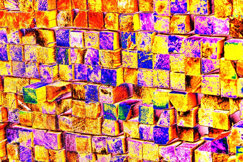 Stack of Wooden Blocks. Changed Color Scheme. Colorful Background. Tree ...