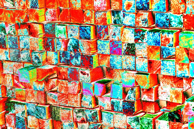 Stack of Wooden Blocks. Changed Color Scheme. Colorful Background. Tree ...