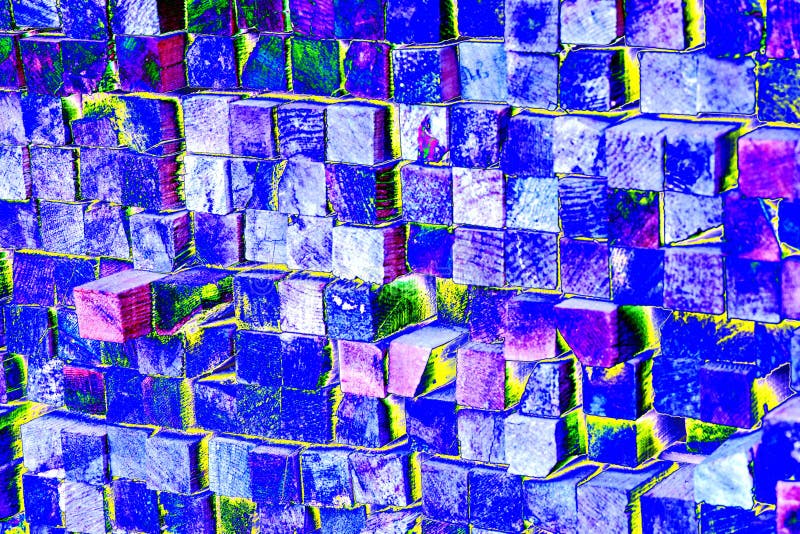 Stack of Wooden Blocks. Changed Color Scheme. Colorful Background. Tree ...