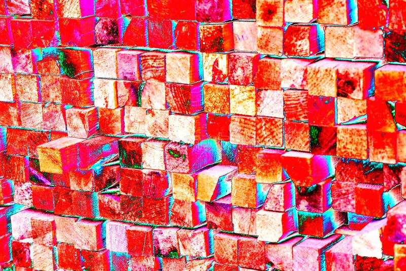 Stack of Wooden Blocks. Changed Color Scheme. Colorful Background. Tree ...