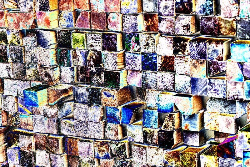 Stack of Wooden Blocks. Changed Color Scheme. Colorful Background. Tree ...