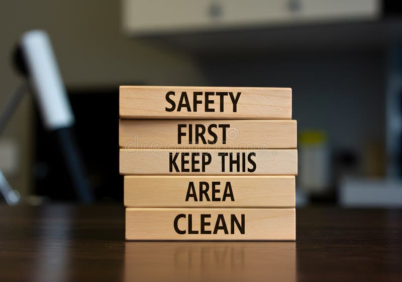 Safety First: Keep this Area Clean Sign on Wooden Blocks Stock ...