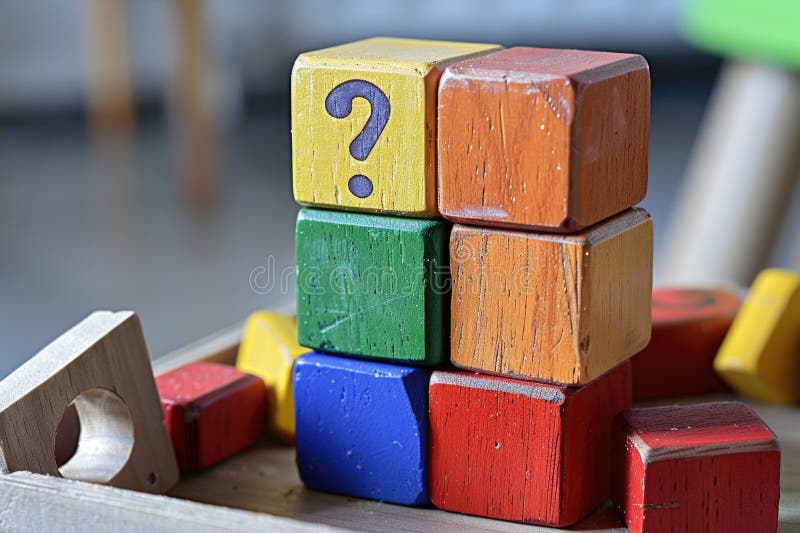 A Stack of Wooden Blocks Featuring a Question Mark on Top Stock Image ...
