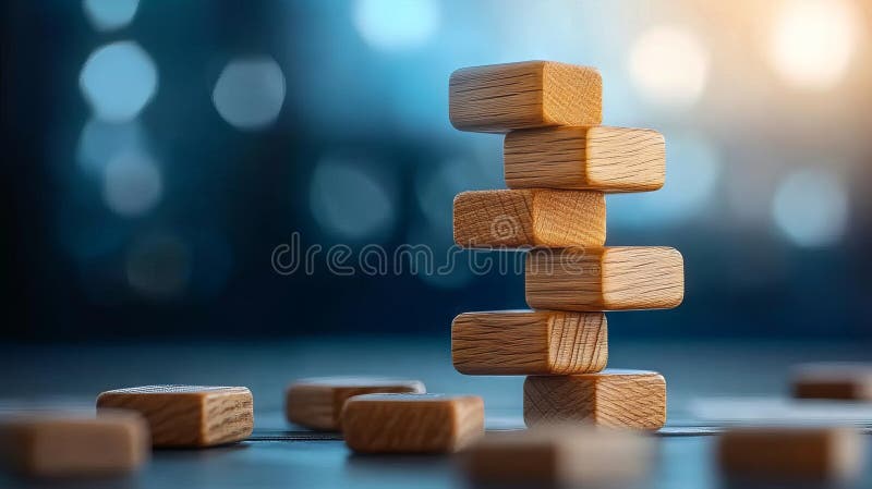 Stack of Wooden Blocks Illuminated by Soft Light, Creating a Playful ...