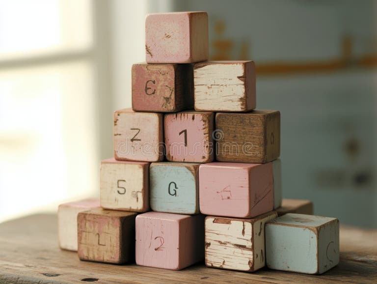 Stack of Wooden Blocks with Numbers and Letters on Them Stock ...