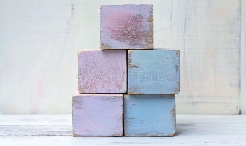 A Stack of Wooden Blocks with Pink and Blue Colors Stock Image - Image ...