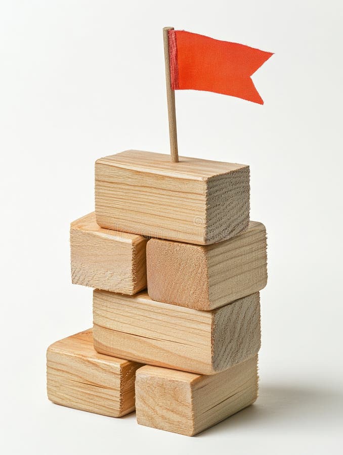 Stack of Wooden Blocks with Red Flag Stock Image - Image of indoor ...