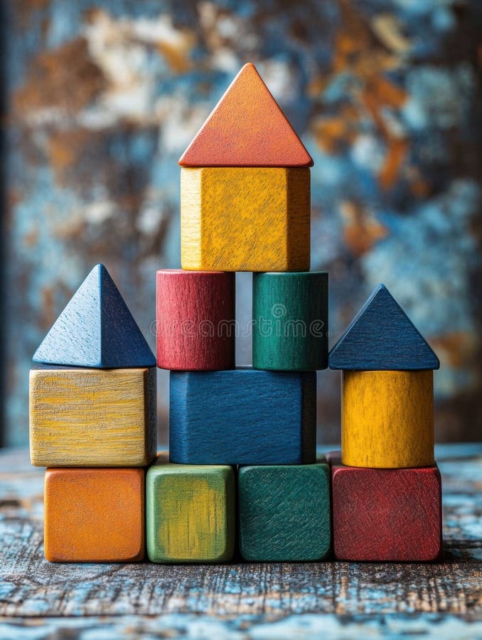A Stack of Wooden Blocks in the Shape of a House Stock Illustration ...