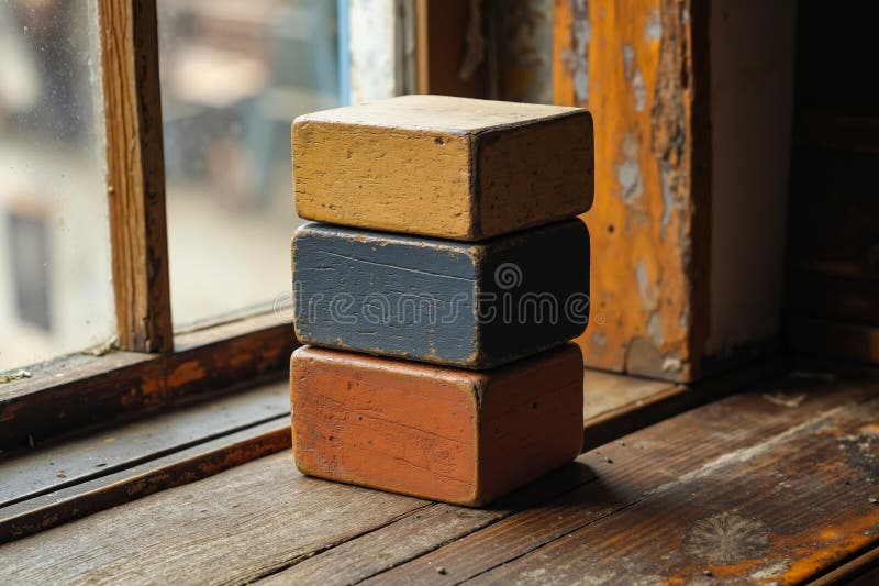 A Stack of Wooden Blocks Sitting on Top of a Wooden Table Stock Image ...