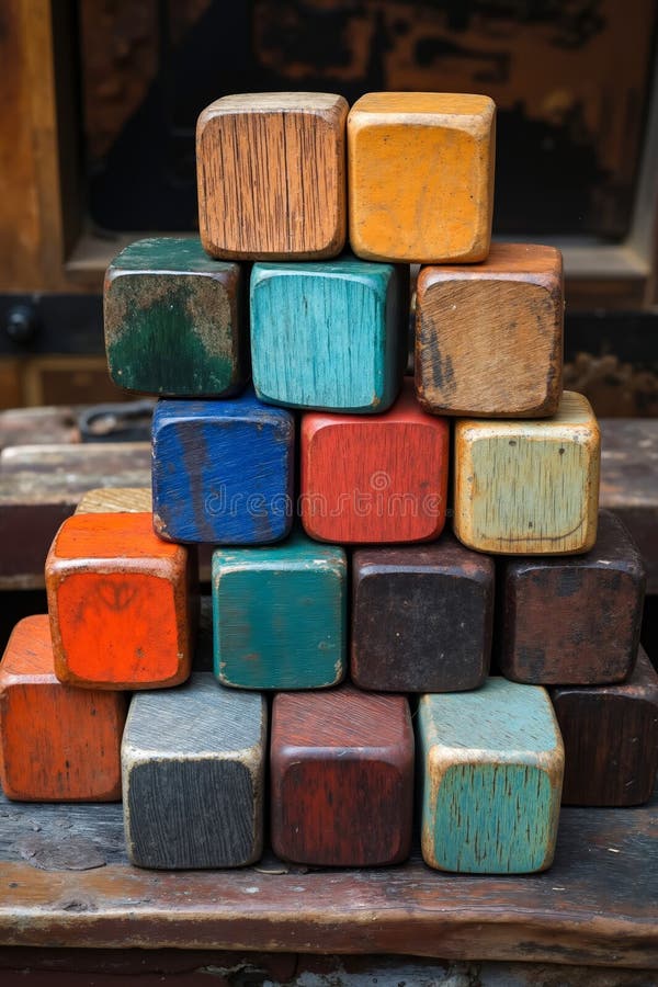 A Stack of Wooden Blocks Sitting on Top of a Wooden Table Stock Image ...