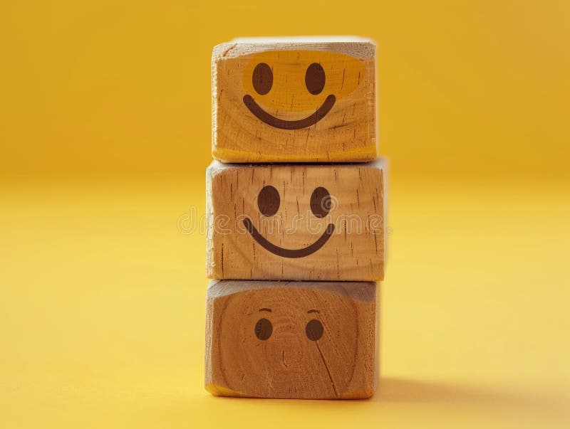 A Stack of Wooden Blocks with Smiley Faces on Them Stock Image - Image ...