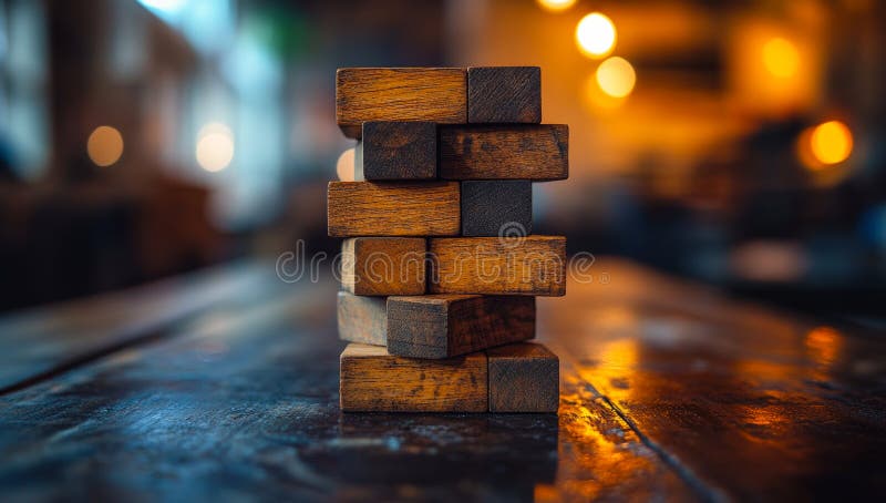 A Stack of Wooden Blocks on a Table Stock Photo - Image of brick ...