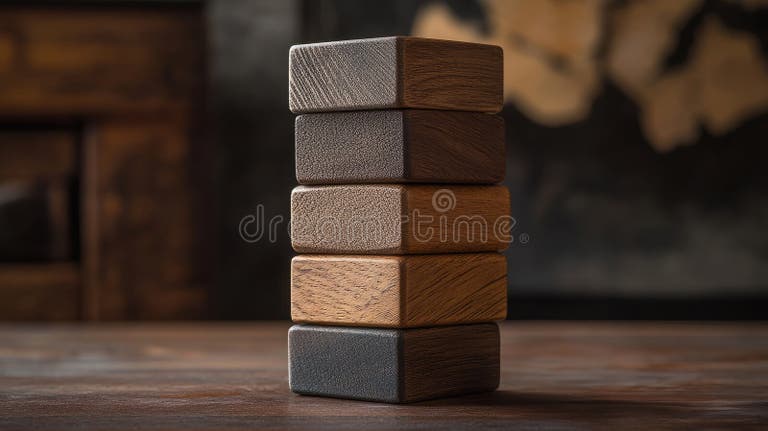 Stack of Wooden Blocks on a Wooden Table. Stock Photo - Image of ...