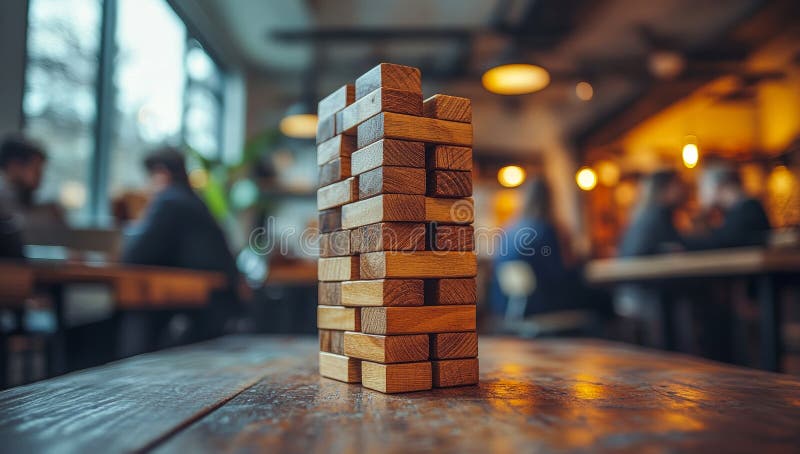 A Stack of Wooden Blocks on a Table in a Restaurant Stock Photo - Image ...