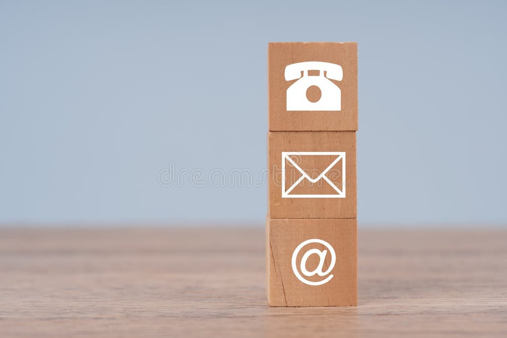 Stack of Wooden Blocks with Telephone, Envelope and Email Logos on ...