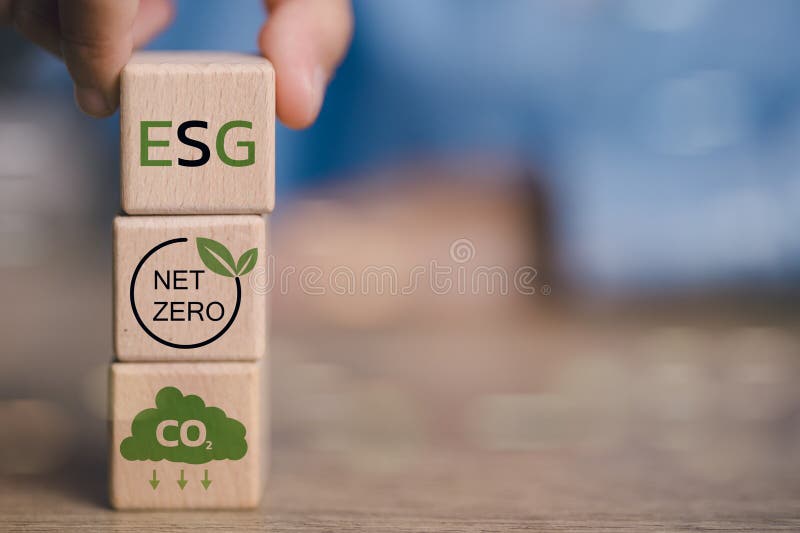 A Stack of Wooden Blocks with the Words ESG, Net Zero, and CO2 on Them ...