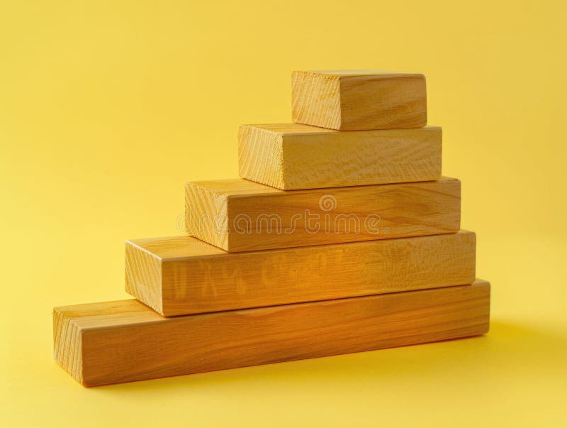 A Stack of Wooden Blocks with a Yellow Background Stock Image - Image ...