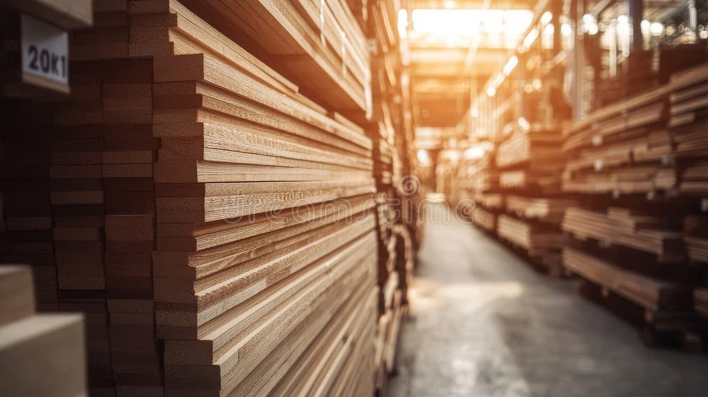 The Stack of Wooden Boards in the Warehouse. Generative AI. Stock ...