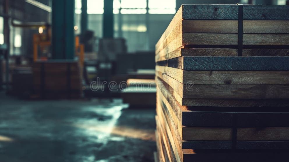 The Stack of Wooden Boards in the Warehouse. Generative AI. Stock ...