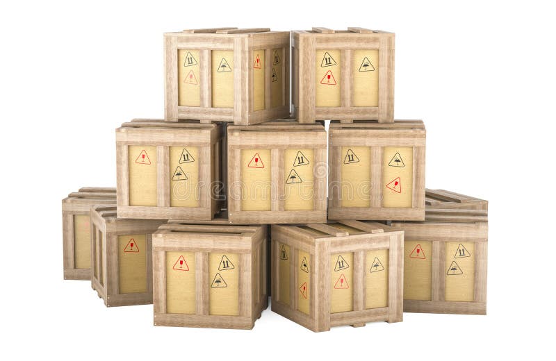 Stack of Wooden Boxes, Crates or Parcels. 3d Rendering Stock ...