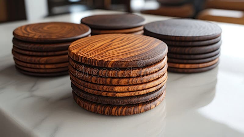 Stack of Wooden Coasters on a Marble Countertop. Stock Photo - Image of ...