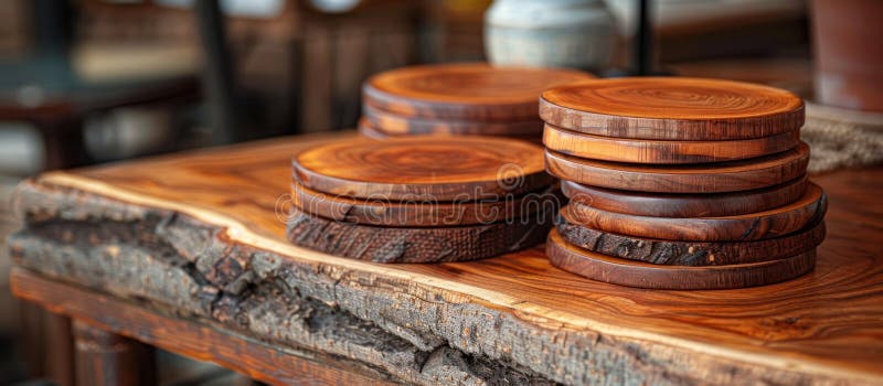 Stack of Wooden Coasters on Table Stock Image - Image of organized ...