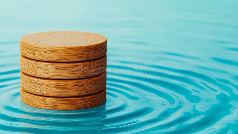A Stack of Wooden Coins Floating in a Pool of Water Stock Photo - Image ...