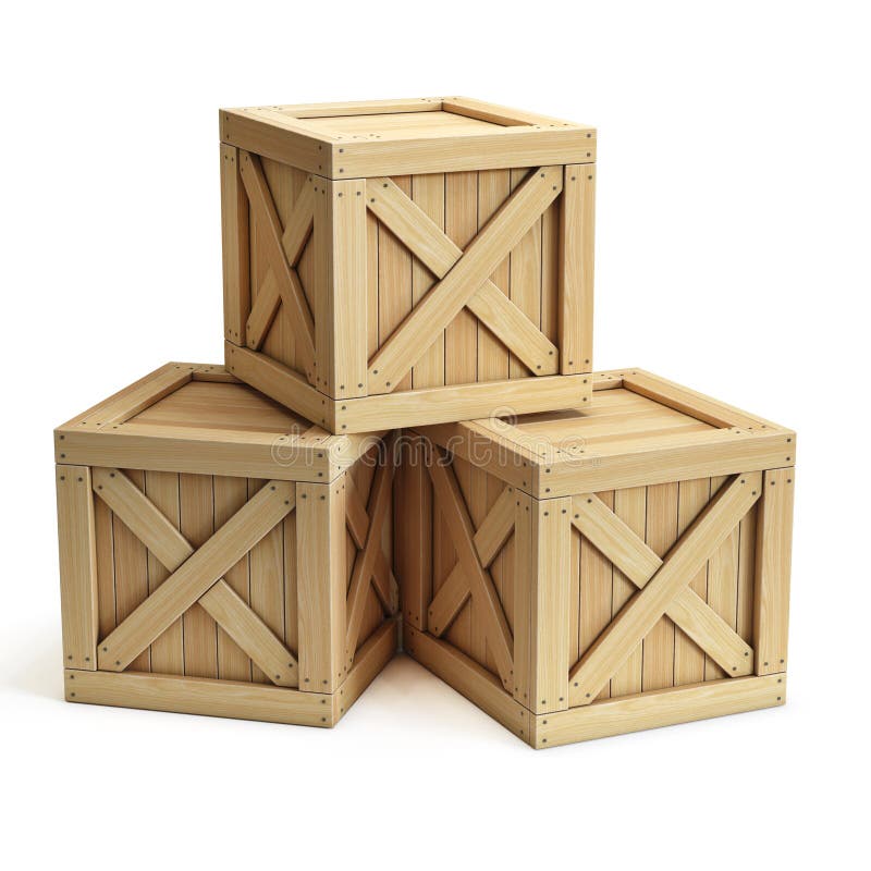 Stack of Wooden Crates, Cargo Boxes Isolated on White Background 3d ...