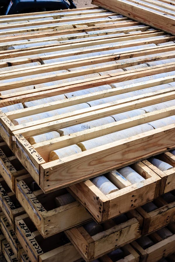 A Stack of Wooden Crates with Drill Core Rock in it Stock Photo - Image ...