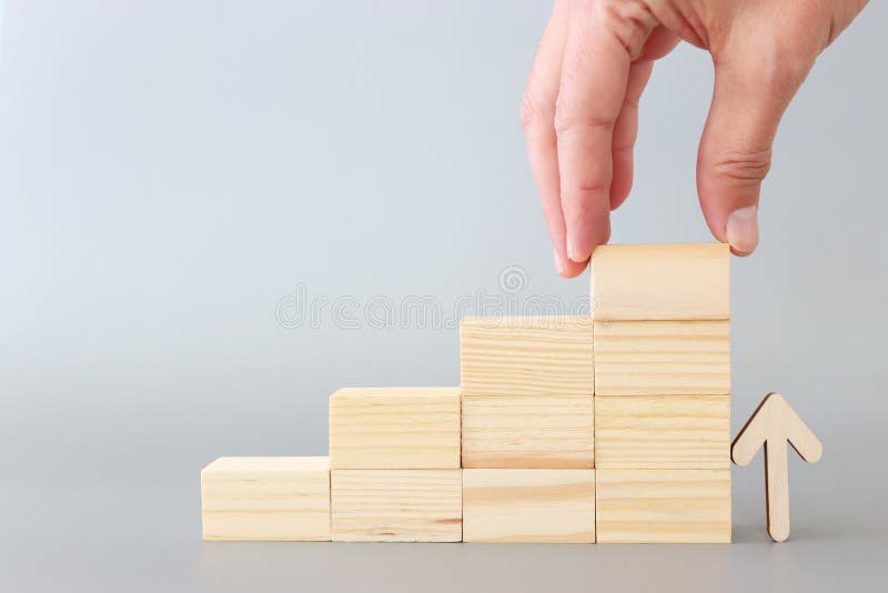 Stack of Wooden Cubes As Stairs on Grey Background Stock Image - Image ...