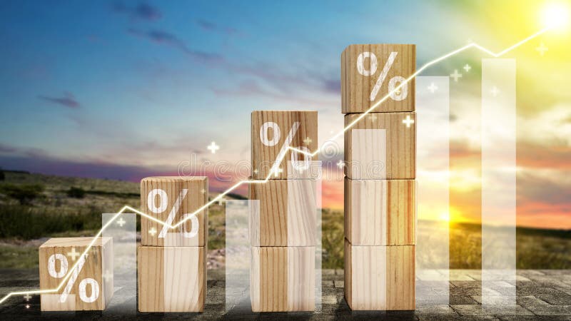 Stack of Wooden Cubes with the Symbol of Rising Inflation Rate Graph ...