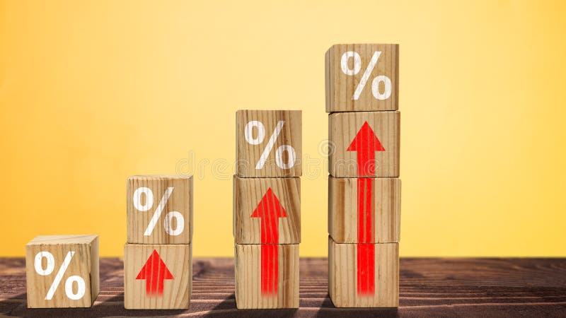 Stack of Wooden Cubes with the Symbol of Rising Inflation Rate Graph ...