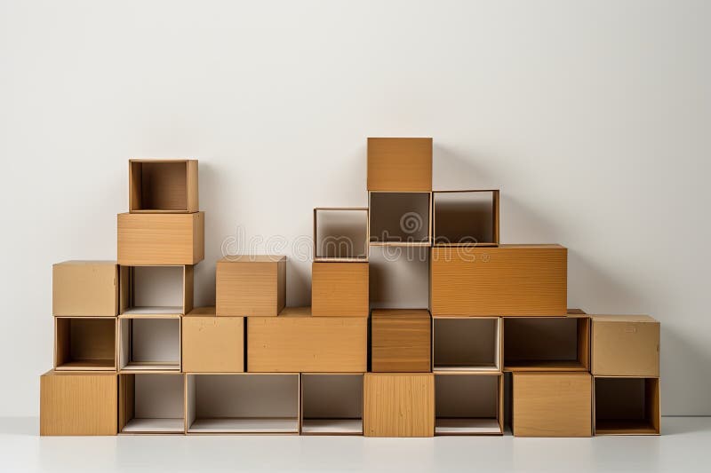Stack of Wooden Cubes on White Wall Background. 3d Render Illustration ... Stack of Wooden Cubes on White Wall Background. 3d Render Illustration ...