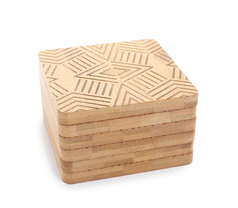 Stack of Wooden Cup Coasters on White Background Stock Photo - Image of ...