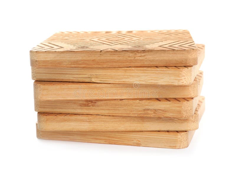 Stack of Wooden Cup Coasters on White Background Stock Photo - Image of ...